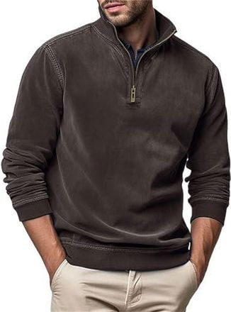 Generic Polo en polaire &agrave; manches longues - Haut thermique avec fermeture &eacute;clair 1/4 - Sweat-shirt confortable - Couleur unie - T-shirt Henley - Hiver - Print