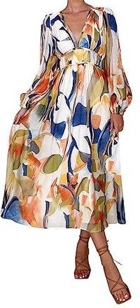 Generic Robe longue pour femme printemps/&eacute;t&eacute;, &eacute;l&eacute;gante et fragment&eacute;e, avec grande balan&ccedil;oire, robe festive, bleu, XL