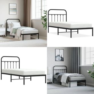 vidaXL Bettgestell mit Kopfteil Metall Schwarz 90x200 cm - Metallbettfundament - Doppelbett - Boxspringrahmen - Schlafzimmerm&ouml;bel - Schwarzes Bettgestell