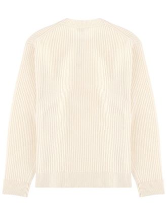 Maison Kitsun&eacute; Ribbed Merino Wool with Fox Patch Sweater - Powder