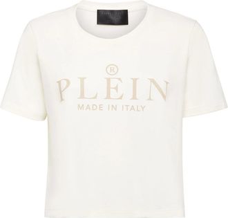 Philipp Plein Femme, Tops, Beige, Taille: 36 FR T-shirt Col Rond MC Crop Iconic Plein