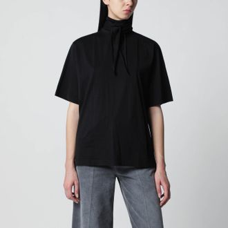Christophe Lemaire Schwarzes Baumwoll-T-Shirt mit Tuchdetail