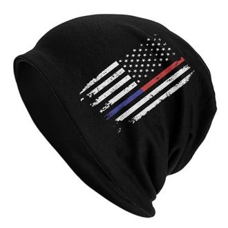 Generic Homme Femme Bonnets De Ski Drapeau Am&eacute;ricain Thin Red & Blue Line Bonnet &Agrave; Revers Doux Bonnet dhiver Chaud Bonnets Tricot&eacute; pour Course Patinage Quotid