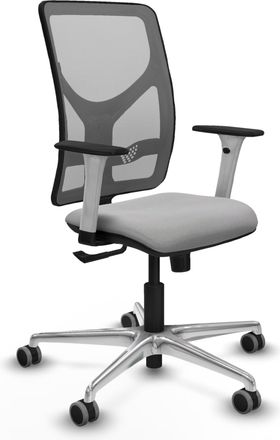 Piqueras y Crespo PC-Stuhl aus grauem Netzstoff, mit wei&szlig;en und schwarzen Armlehnen, h&ouml;henverstellbare Lendenwirbelst&uuml;tze, ausgestattet mit 3 Positionen und Schneidesch