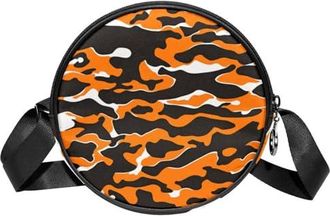 Generic Circle Sac &agrave; bandouli&egrave;re pour femme, petit sac &agrave; bandouli&egrave;re orange camouflage, sac &agrave; dos avec fermeture &eacute;clair, bretelles r&eacute;glables, sac &agrave; main rond 