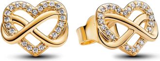 Pandora Pandora Moments Funkelnde Unendlichkeits-Herz Ohrstecker aus Sterling Silber mit vergoldeter Metalllegierung und Zirkonia, 262667C01