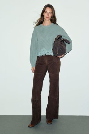 Gerard Darel Pull ample en laine et dentelle - RIVIERA - C&eacute;ladon