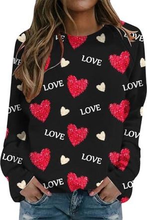 Generic 2026 Saint Valentin Femmes Mode Automne Et Hiver Saint Valentin Imprim&eacute; Col Rond Manches Longues D&eacute;contract&eacute; Sweat-shirt Sans Chapeau One, Noir, XXL