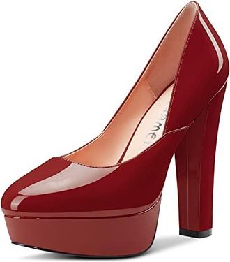 Castamere Femmes Haut High Talon Heel Bloc Chunky Plate-Forme Rond Bout Slip-on Escarpins Classique Cute Dress 13 CM Heels Chaussures Bourgogne Rouge 36 EU
