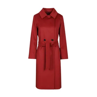 Max Mara Femme, Manteaux, Rouge, Taille: 42 FR Belted Manteaux