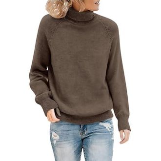 Generic Pull pour femme en tricot ample &agrave; manches longues tendance de couleur unie - Pull confortable &agrave; col roul&eacute; - Pull chaud d&eacute;contract&eacute; pour femme pour lau