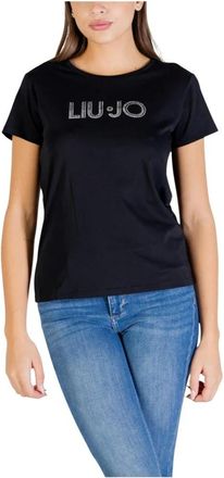 Liu Jo Femme, Tops, Noir, Taille: 44 FR T-Shirt en coton &agrave; manches courtes et col rond