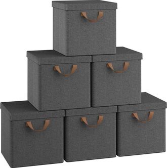 Woltu Faltbare Aufbewahrungsboxen 6 St&uuml;ck, Stoffboxen mit Deckel und Metallrahmen, Aufbewahrungsw&uuml;rfel f&uuml;r Arbeitszimmer, Wohnzimmer, Schlafzimmer, Mehrzwec