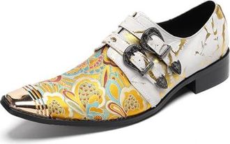 Generic Mocassins en cuir &agrave; enfiler pour homme - Bout en m&eacute;tal - Double boucle - Sangle mocassins tendance et d&eacute;contract&eacute;s - Mocassins occidentaux pour les f&ecirc;