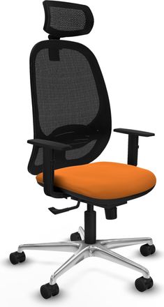 Piqueras y Crespo B&uuml;rostuhl mit Rollen von Cilanco mit 1D-Armlehnen, h&ouml;henverstellbarer Lendenwirbelst&uuml;tze und h&ouml;henverstellbarem Kopfteil, Schwarz/Orange