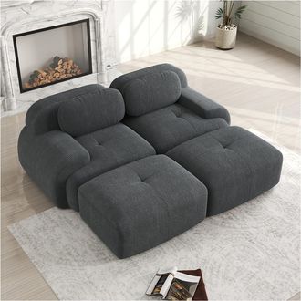 Generic L-f&ouml;rmiges modulares Cordsofa, modulares Ecksofa, Dreisitzer-Sofa, rahmenloses Sofa, ergonomisch, hochelastisch 32D gepolstert, for Wohnzimmer(Gris,2S
