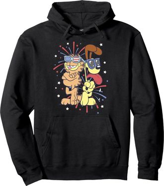 Garfield 4th of July Garfield & Odie Back to Back Fireworks Pullover Hoodie