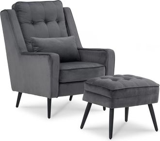 MCombo M Mcombo Ohrensessel Fernsehsessel Relaxsessel mit Hocker, Samt, 7277DE