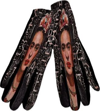 Generico Damen-Handschuhe, bedruckt, ber&uuml;hmte Gem&auml;lde, Touchscreen, Herbst, Winter, elegant, elastisch, 23 x 8 cm, Braun-Rosa, 38