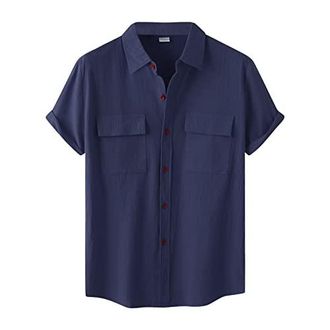 Generic Chemise d&eacute;contract&eacute;e pour homme Coupe ajust&eacute;e : sweat-shirt manches courtes chemise d&eacute;t&eacute; boutonn&eacute;e chemise de plage avec poche poitrine chemise sup&eacute;ri