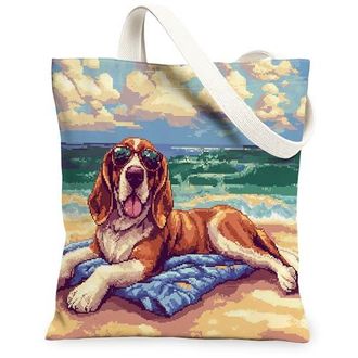 Generic Sac fourre-tout en toile motif chien pitbull d&eacute;t&eacute; pour faire du shopping, 33 x 38,1 cm, sac d&eacute;picerie r&eacute;utilisable pour femme, peinture esth&eacute;tique, d&eacute;