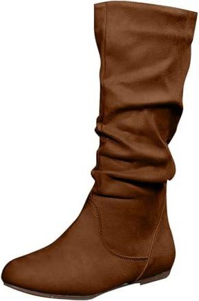 Generic Bottes mi-mollet d&eacute;contract&eacute;es en daim synth&eacute;tique pour femme - &Eacute;l&eacute;gantes - Couleur unie - Fermeture &eacute;clair lat&eacute;rale - Confortables - &Agrave; enfiler - Pour