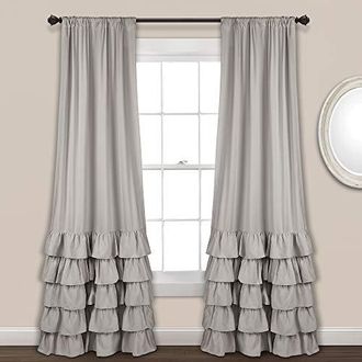 Lush Décor Allison Ruffle Curtains Fenstervorhang-Set für Wohnzimmer, Esszimmer, Schlafzimmer (Paar), Polyester, Hellgrau, 40 W x 84 L (Pack of 2)