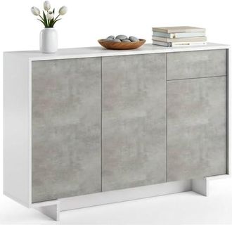 Dmora Sideboard Aneto, Wohnzimmer-Sideboard, Wohnzimmer-Buffet mit 3 T&uuml;ren und 1 Schublade, 100% Made in Italy, 134 x 35 x 87 cm, Wei&szlig; und Zement