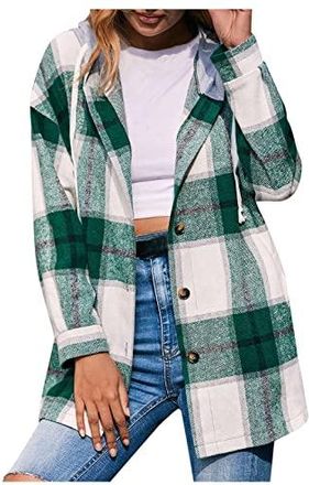 Generic 2026 Vestes &eacute;paisses pour femmes, manteau de couleur classique, cardigan &agrave; capuche, manches longues, boutonn&eacute;, veste dext&eacute;rieur, Vert, L