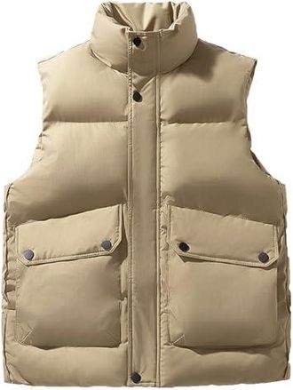 Generic Gilet rembourré tendance pour homme - Col montant - Fermeture éclair intégrale - Résistant à leau - Coupe-vent - Plusieurs poches - Chaud - Matelassé 