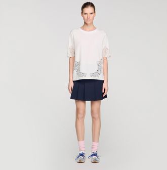 Sandro T-shirt en coton &agrave; d&eacute;tails dentelle