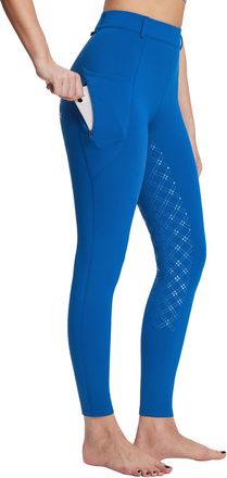Baleaf Damen Winter-Reithose Fleece-Reithose Vollbesatz Reithose Reißverschluss-Taschen Leggings Blau 2XL