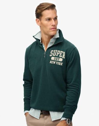 Superdry Vintage Athletic - Pull zipp&eacute; - Vert aigle