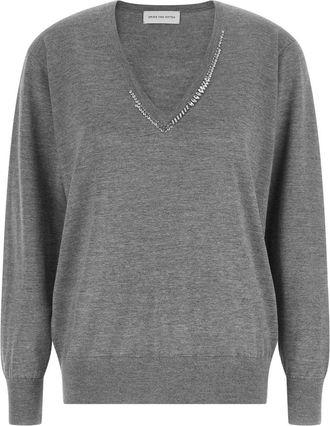 Dries Van Noten Femme, Pulls, Gris, Taille: 36 FR Tuomas Fine Merino Wool Sweater