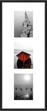 Nielsen Design Collagerahmen mit Passepartout, 30x74 cm - 3x 13x18 cm, Aluminium, Schwarz matt, Collage mit 3 Bildern zum Aufh&auml;ngen im Hoch- & Querformat, Echtglas, 