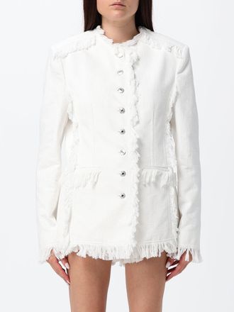 Msgm Veste courte en coton &agrave; franges avec encolure ronde