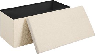 Woltu Sitzhocker mit Stauraum, für Wohnzimmer Schlafzimmer Flur, klappbare Sitztruhe mit Deckel, aus Teddyfleece und MDF, 80 L, 76 x 37 x 38 cm, Beige