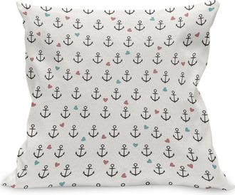 Abakuhaus Anker Kissenbezug, Anker farbige Herzen Sailor Holiday Escape Strand Erkunden Leben, Kissenhülle mit Reißverschluss Beidseitiger Druck, 60 x 60 cm, An
