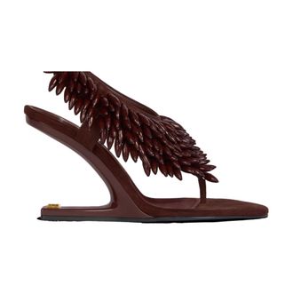 Balmain Femme, Chaussures, Brun, Taille: 39 EU Sandales No Wedge en cuir su&eacute;d&eacute; et perles