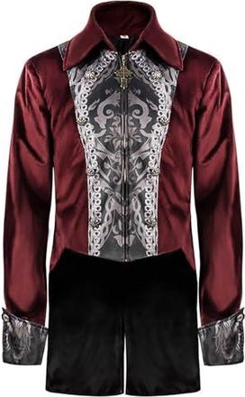 Generic Manteau steampunk pour homme - Style gothique - Veste m&eacute;di&eacute;vale rouge avec fermeture &eacute;clair - &Eacute;l&eacute;gant Tuxedo - Col montant victorien - V&ecirc;tement de per