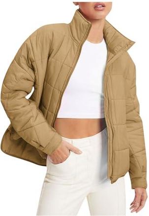 Generic Vestes dautomne et dhiver pour femme, couleur unie, fermeture &eacute;clair, v&ecirc;tements dext&eacute;rieur d&eacute;contract&eacute;s 2026, kaki, XXL