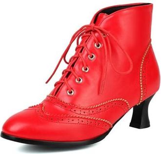Generic Bottines à lacets pour femme style victorien vintage avec bout ailé Brouge Bottines à talons épais Chelsea, Rouge, 40.5 EU