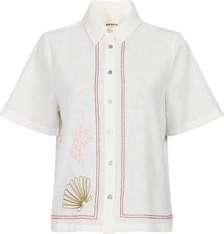 Garance Paris Chemise brod&eacute;e &agrave; manches courtes en ramie m&eacute;lang&eacute;