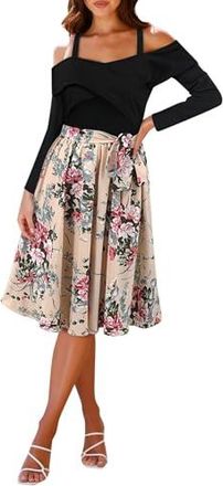 Generic 2026 Robes amincissantes pour dames mode d&eacute;contract&eacute;e printemps &eacute;t&eacute; coupe ajust&eacute;e temp&eacute;rament manches longues ligne d&eacute;collet&eacute; &eacute;paules d&eacute;nud&eacute;es floral 