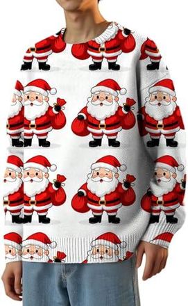 Generic Pull de Noël pour homme - Imprimé Père Noël amusant - Pull de Noël ample décontracté facile dentretien - Pull dhiver à manches longues et col rond - P