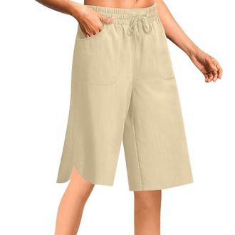 Generic Pantalon Femme d&eacute;contract&eacute; pour Femme pour la d&eacute;tente Quotidien et l&eacute;t&eacute;.Capri Ample &agrave; Taille &eacute;lastique avec Poches et Cordon de Serrage Un Style Polyv
