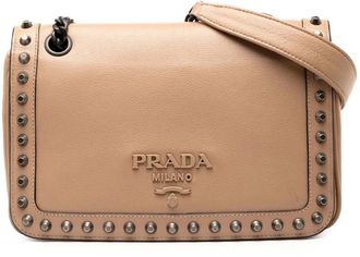 Prada Hobo Bags - Glace Calfskin Studded Crossbody - Gr. unisize - in Braun - für Damen