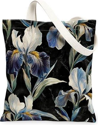 Generic Sac fourre-tout en toile motif iris printaniers 33 x 38,1 cm, sac d&eacute;picerie r&eacute;utilisable pour femme, motif floral de voyage, d&eacute;coration cadeau