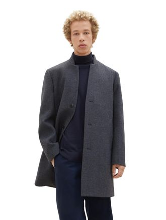 Tom Tailor Herren 3-Knopf Wollmantel mit Stehkragen
