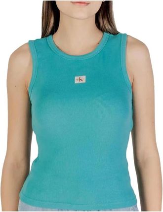 Calvin Klein Femme, Tops, Bleu, Taille: 44 FR Débardeur Bleu Col Rond Manches Courtes